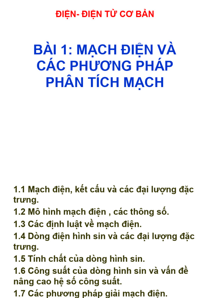 Bai 1 Mach Dien Va Cac Phuong Phap Phan Tich Mach | PDF