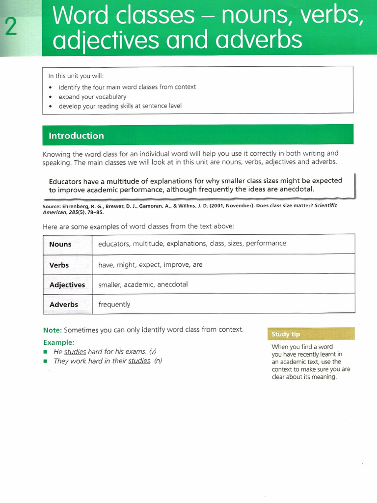1 Word Classes - Nouns, Verbs, Adjectives and Adverbs | PDF