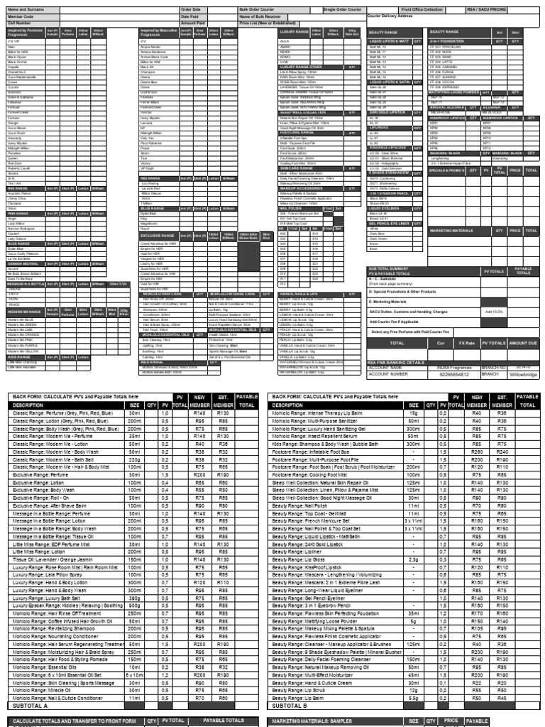 Inuka Product Order Form | PDF | Cosmetics | Perfume