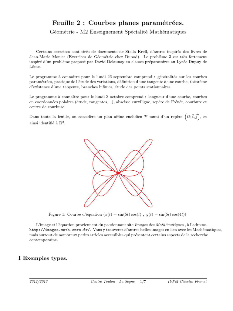 M2 Geom Feuille2 12-13 | PDF | Coordonnées cartésiennes | Asymptote