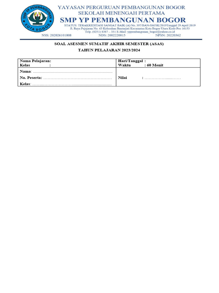Format Soal Asesmen Sumatif Akhir Semester Genap | PDF