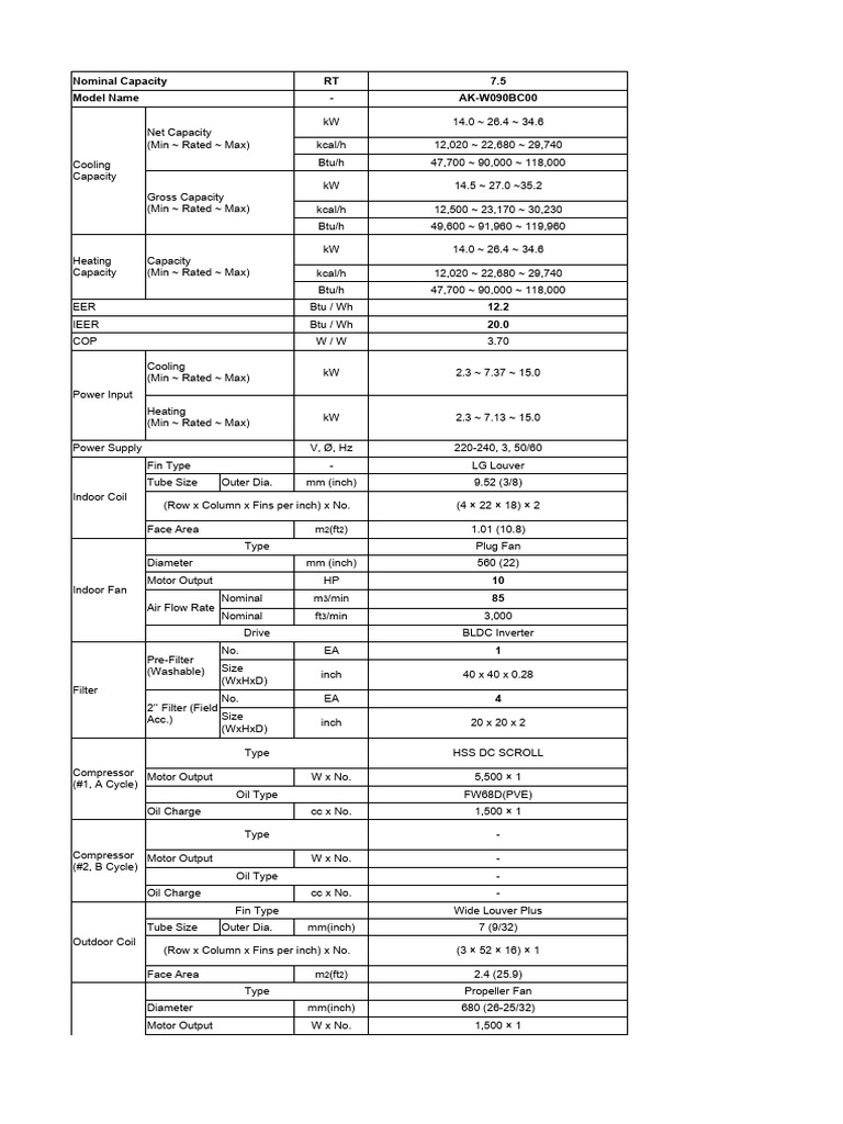 KR - Single Package - R410A - 5060Hz - HP - CSA - MFL67452920 - 20231115 - Spec | PDF ...