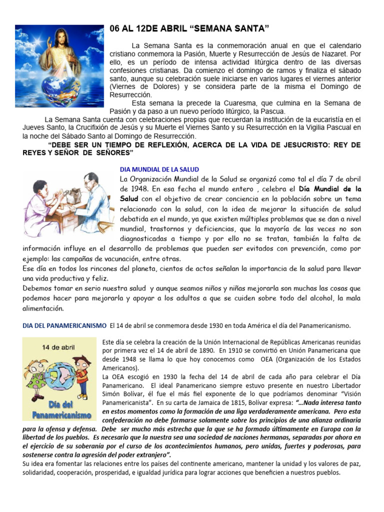 Efemérides de abril y Semana Santa | PDF | Pascua de Resurrección