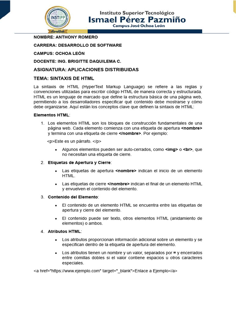 HTML y Su Sintaxis | PDF | HTML | Lenguaje de marcado