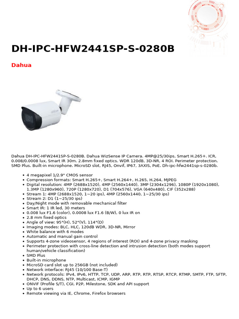 Dahua 4MP WizSense IP Camera | PDF | Ip Address | File Transfer Protocol
