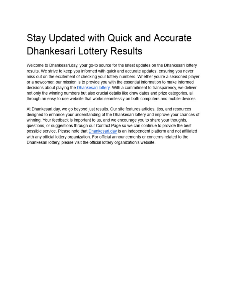 Stay Updated With Quick and Accurate Dhankesari Lottery Results | PDF