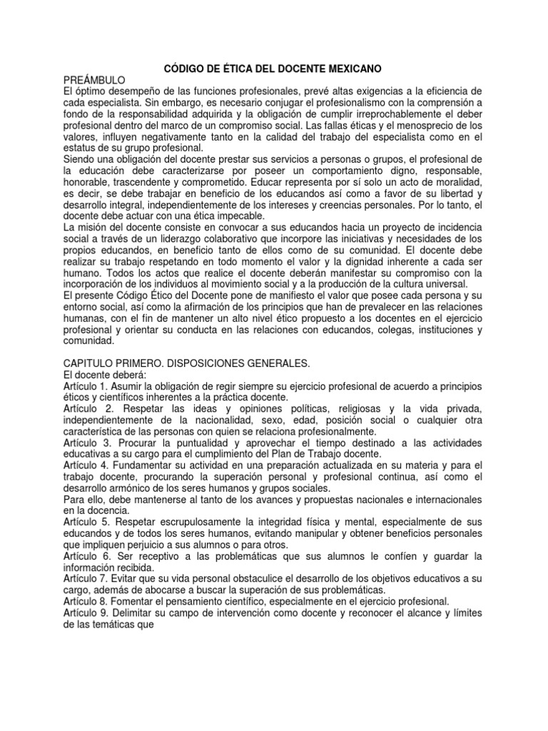 Código de Ética Del Docente Mexicano | PDF | Maestros | Comportamiento