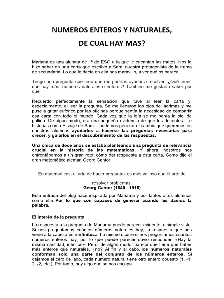 Numeros Enteros Y Naturales Pdf Infinito Conjunto Matemáticas