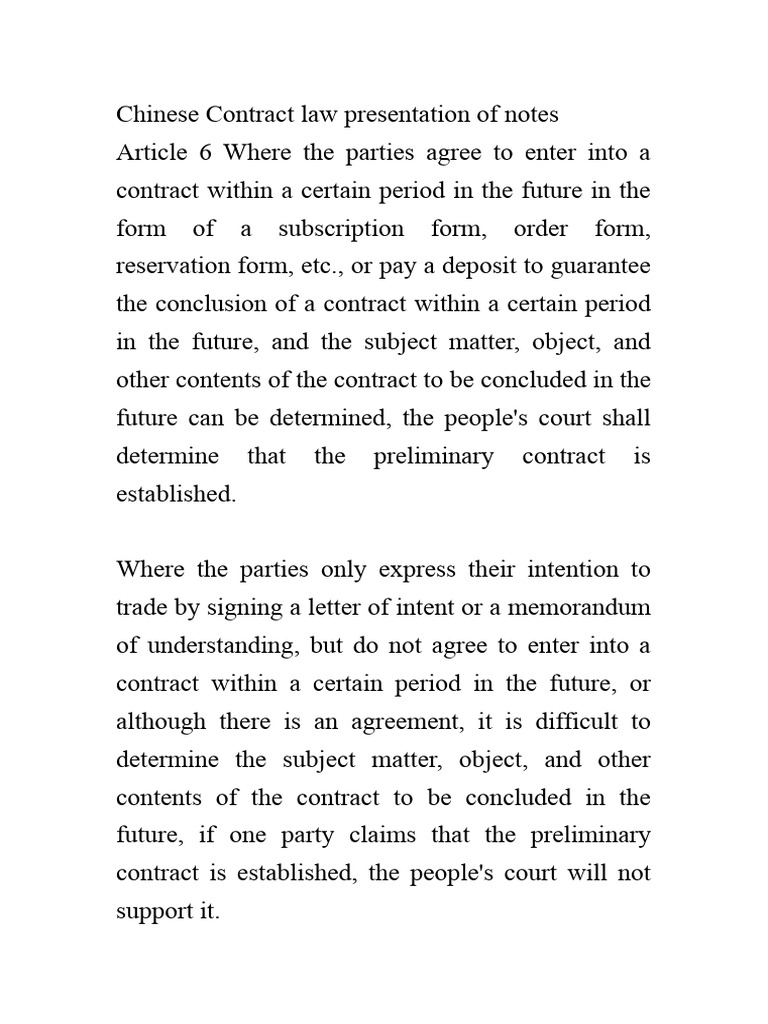 Chinese Contract Law Presentation of Notes | PDF | Law
