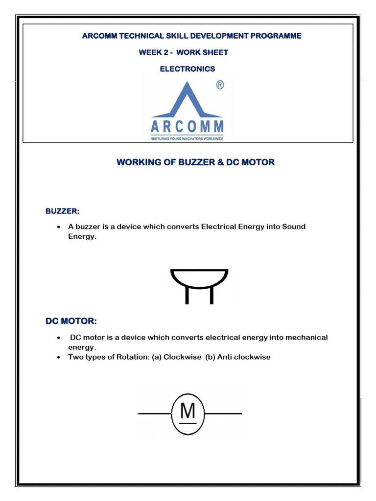 Work Sheet - Motor & Buzzer | PDF | Science & Mathematics | Technology & Engineering