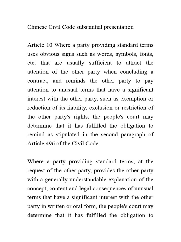 Chinese Civil Code Substantial Presentation | PDF | Law