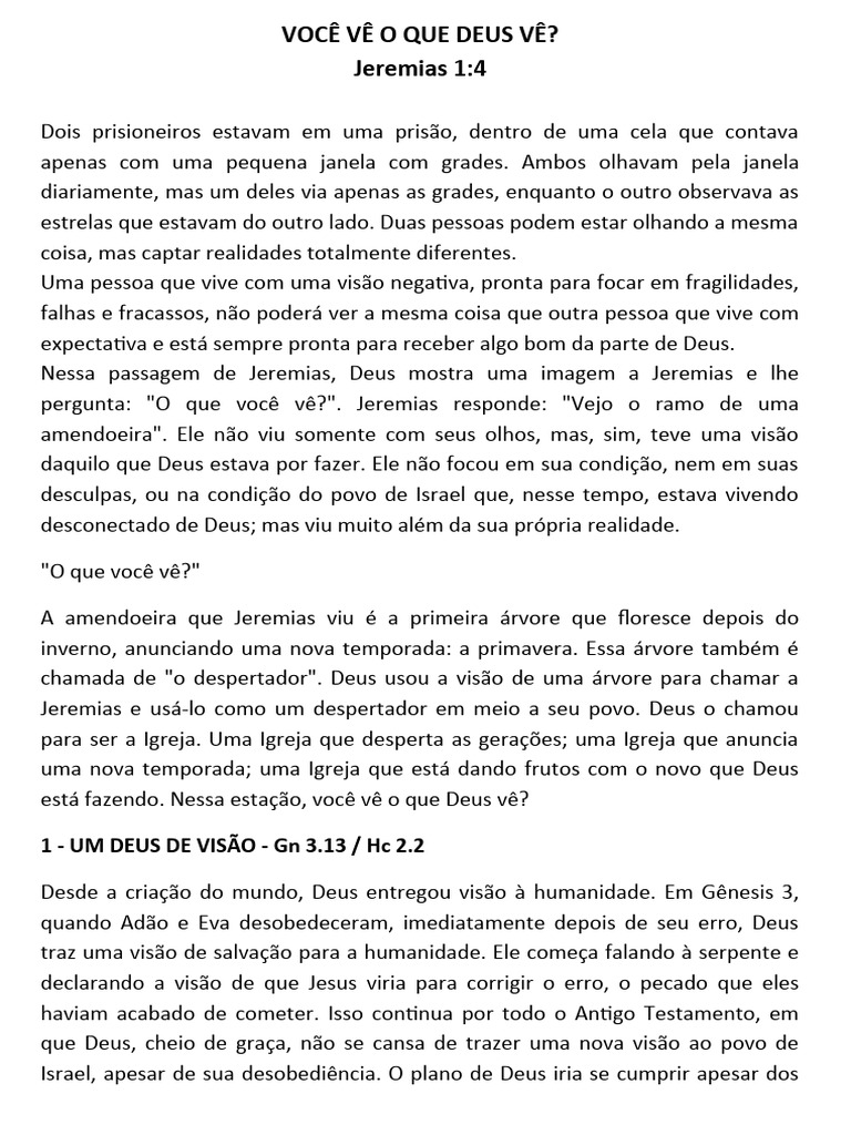 Sião VOCÊ VÊ O QUE DEUS VÊ | PDF | Fé | Gênesis (livro)
