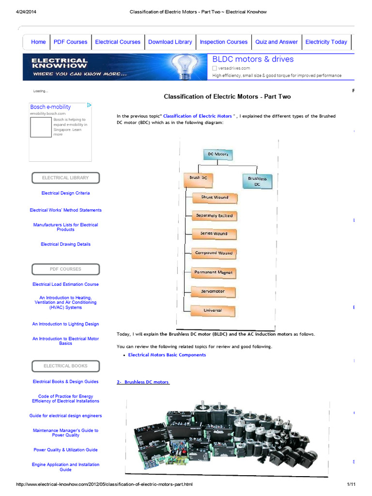 Classification of Electric Motors - Part Two Electrical Knowhow | PDF ...