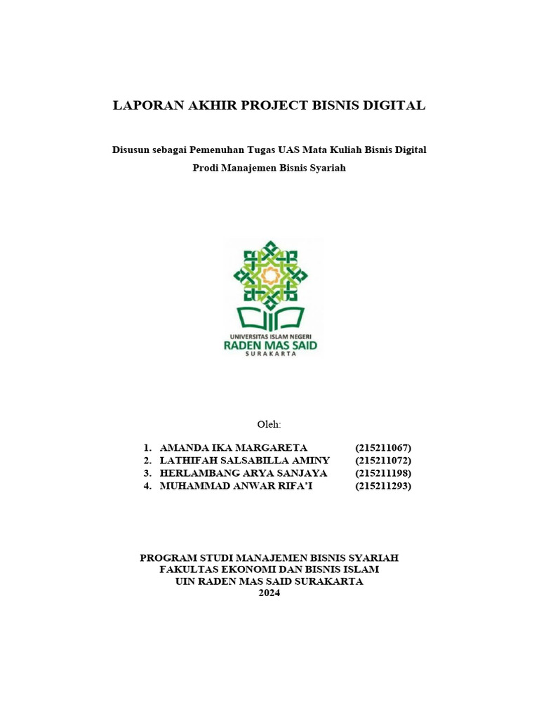 UAS - Laporan - Project Bisnis Digital 2 | PDF | Bisnis | Teknologi & Rekayasa