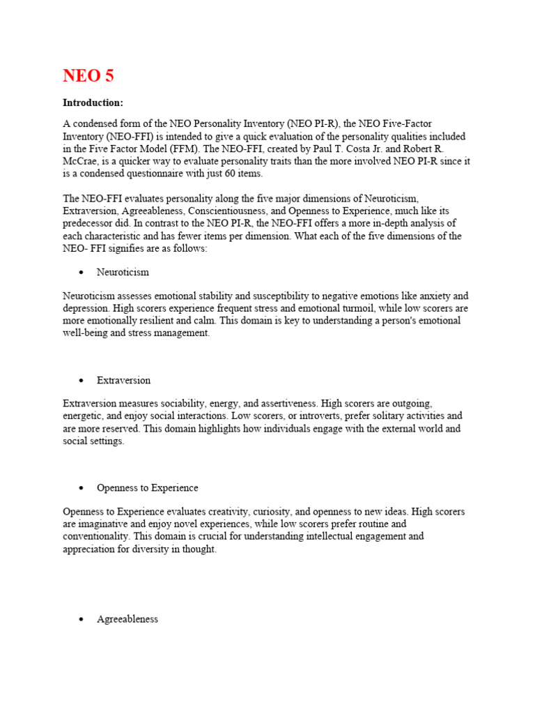 Neo 5 | PDF | Extraversion And Introversion | Social Psychology