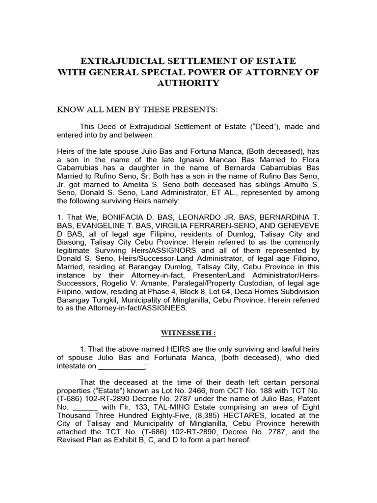 Extrajudicial Estate Settlement Agreement | PDF | Promissory Note | Deed