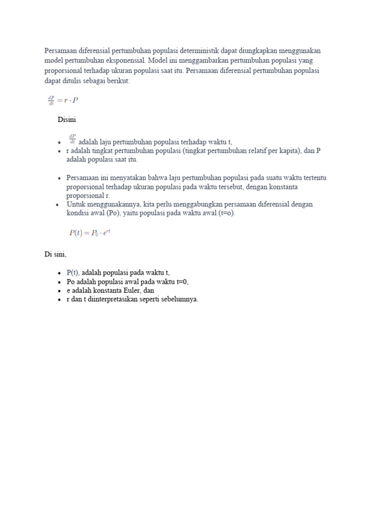 Persamaan Diferensial Pertumbuhan Populasi Deterministik Dapat Diungkapkan Menggunakan Model ...