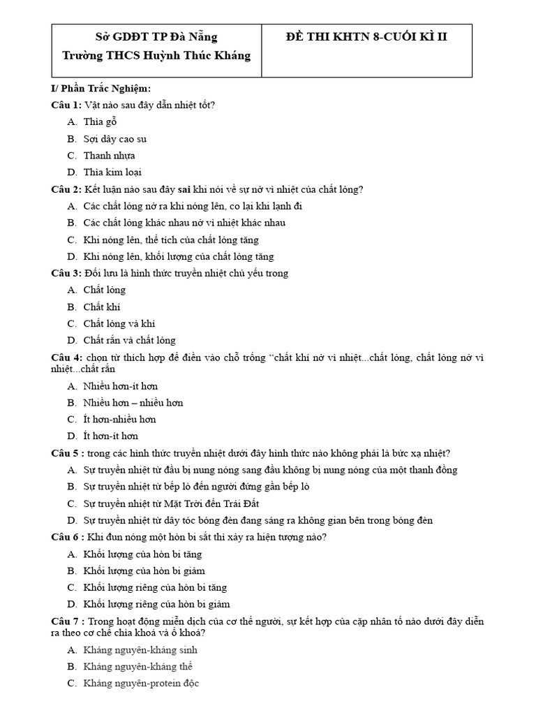 ĐỀ THI KHTN 8 | PDF