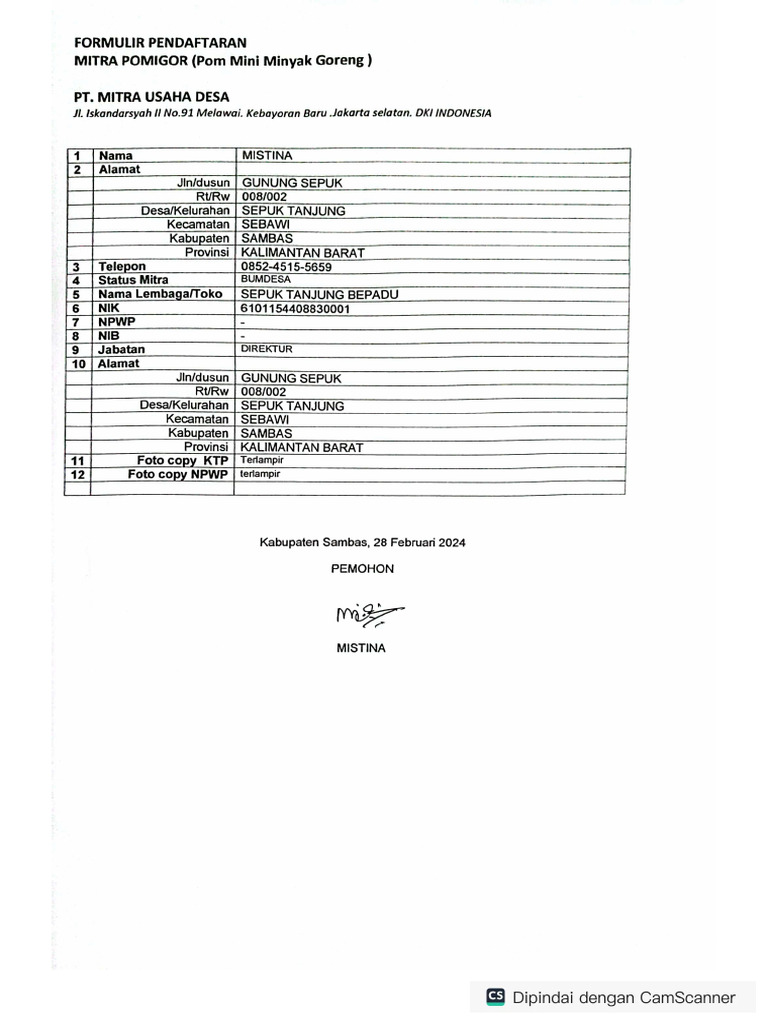 Permohonan Pom Mini Migor | PDF