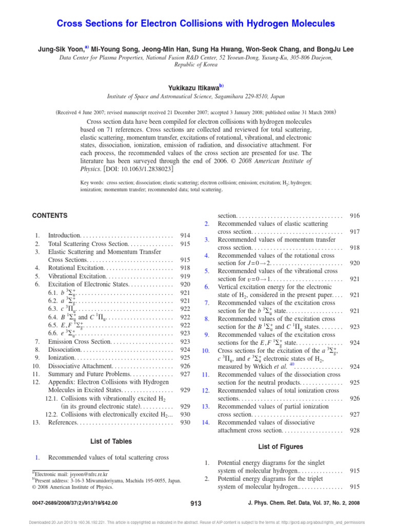 C S For Electron Collisions With H2 Molecules | PDF | Cross Section ...