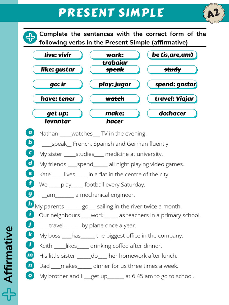 Present Simple Affirmative Worksheet | PDF