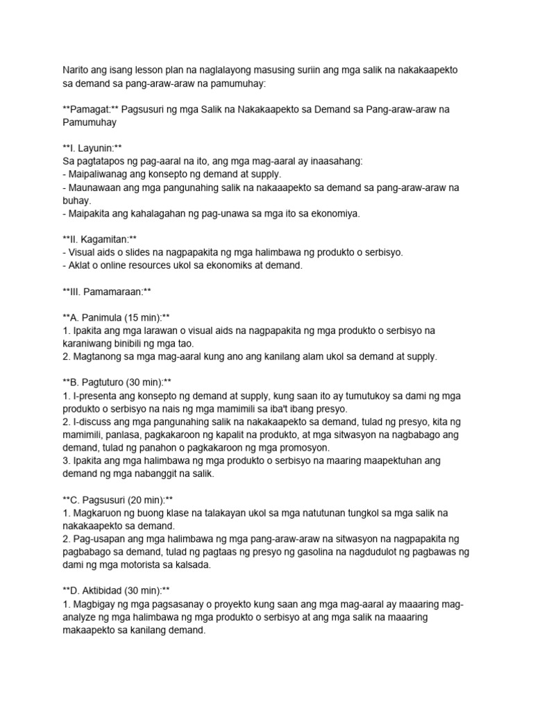 Pagsusuri NG Mga Salik Na Nakakaapekto Sa Demand Sa Pang-Araw-Araw Na ...
