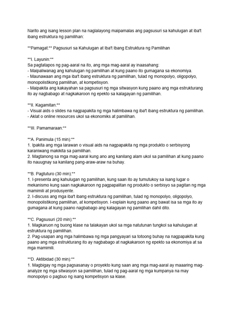 Pagsusuri Sa Kahulugan at Iba - T Ibang Estruktura NG Pamilihan | PDF