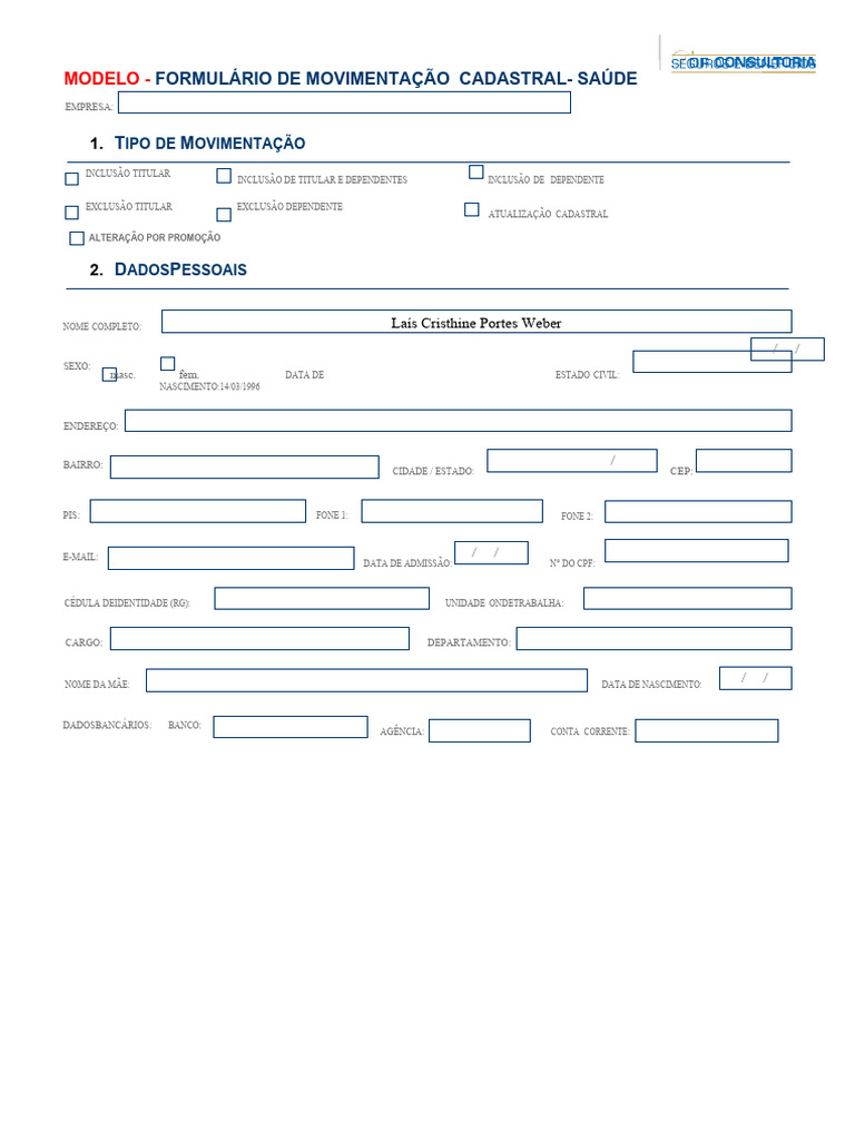 Modelo de Formulário Cnu - Central Nacional Unimed | PDF