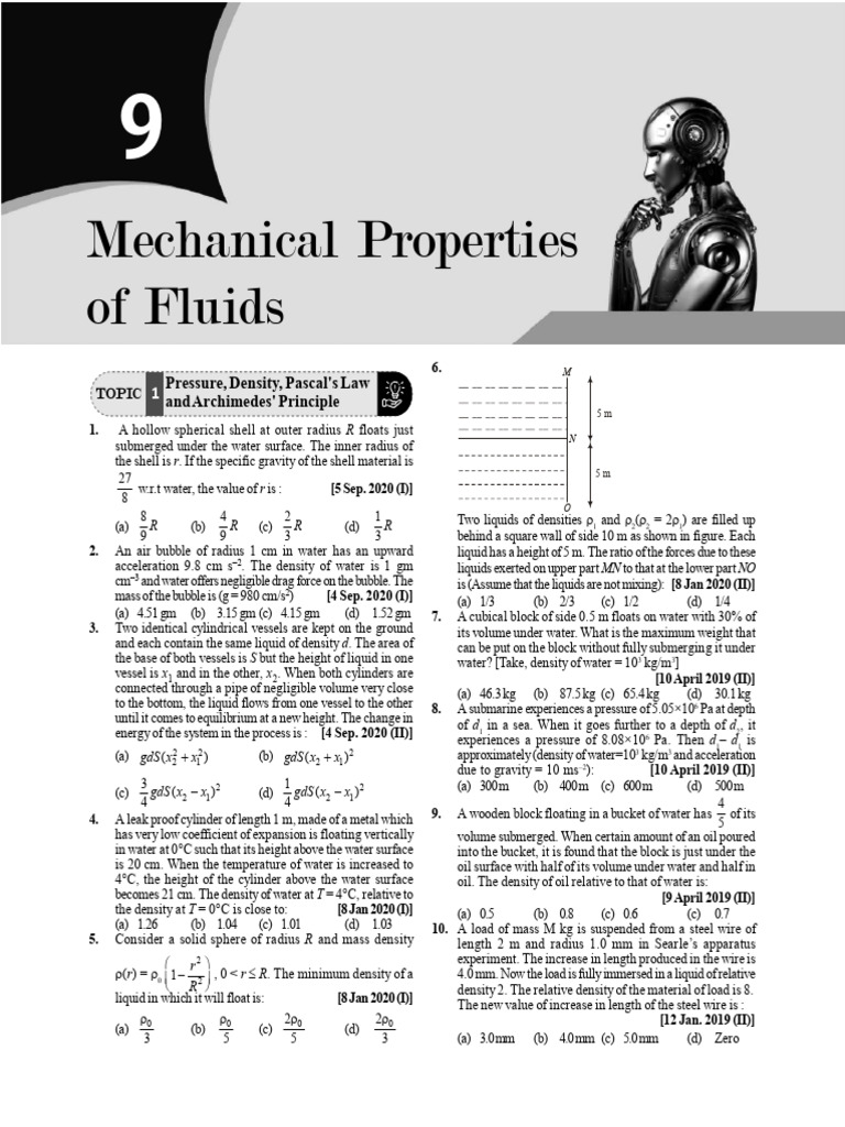 Mechanical Properties of Fluids in JEE | PDF | Drop (Liquid) | Buoyancy