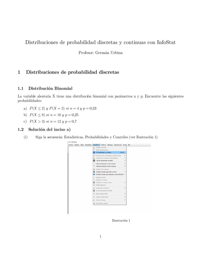 Distribuciones de Probabilidad Discretas y Continuas Con InfoStat | PDF