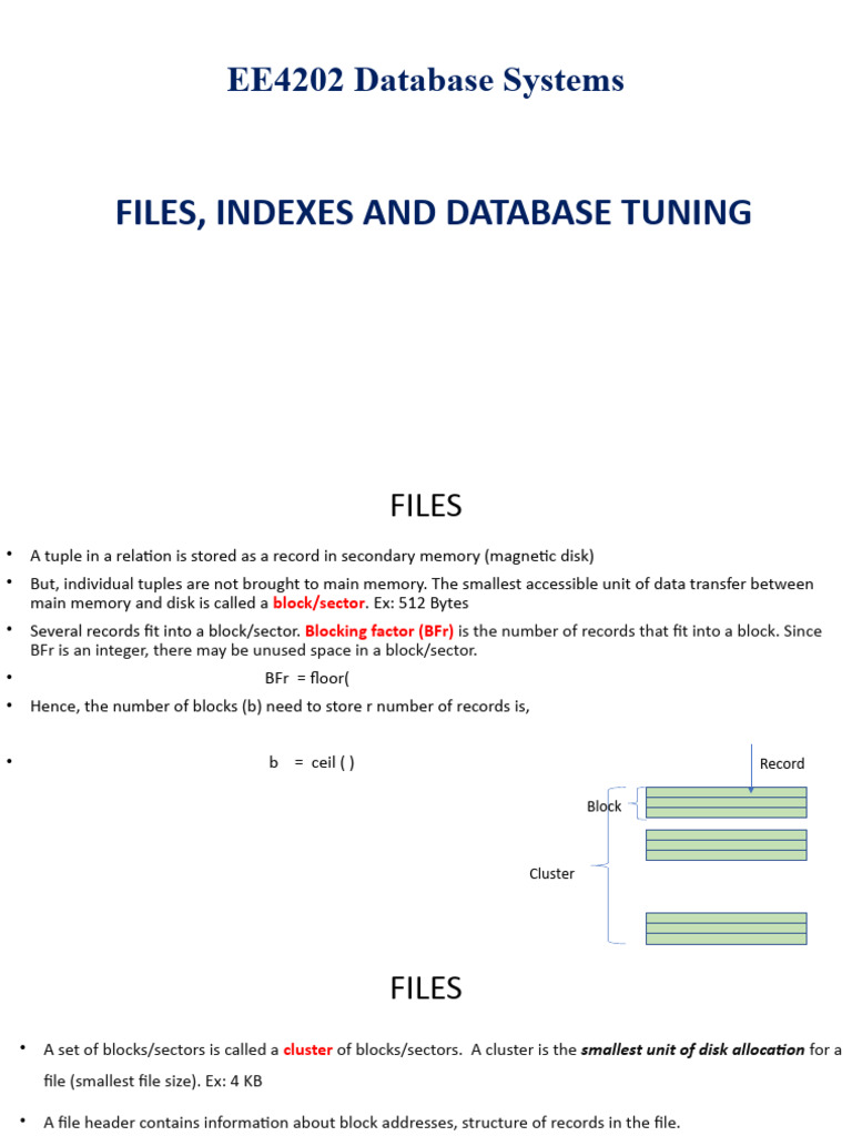 9 Files, Indices and Database Tuning | PDF | Database Index | Data Management Software