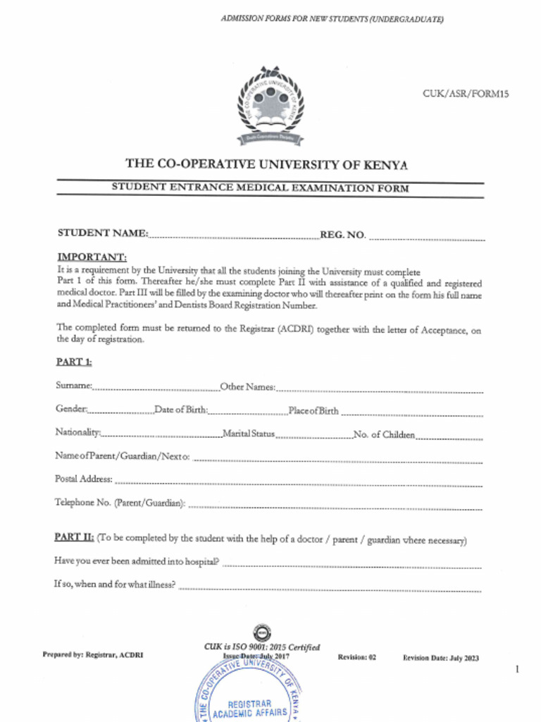 Medical Examination Form | PDF