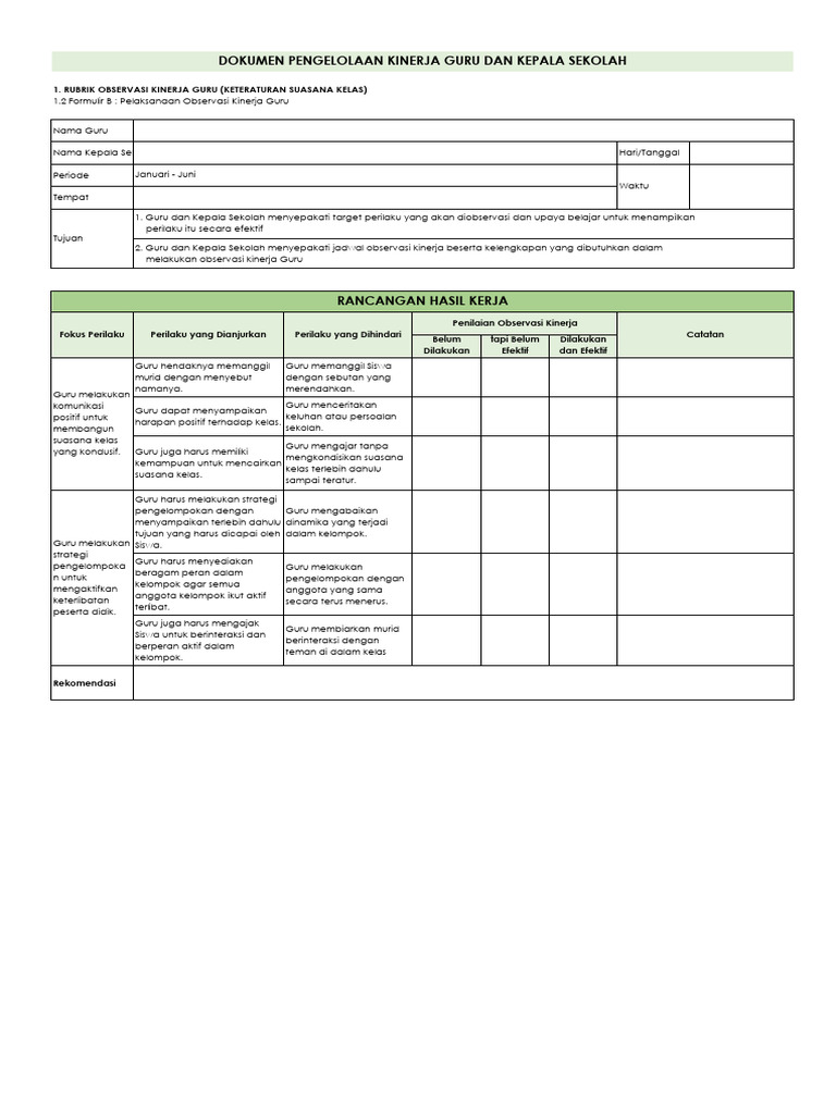 Form Observasi Keteraturan Suasana Kelas | PDF