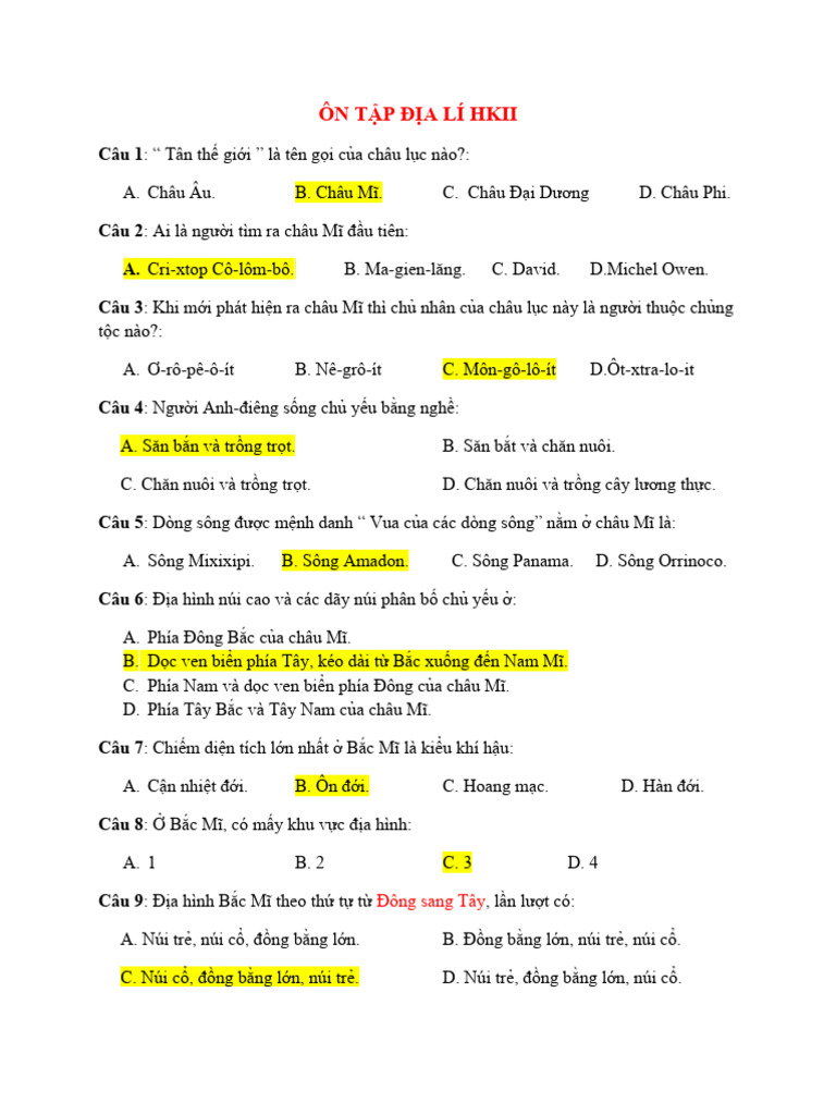 ÔN TẬP ĐỊA GIỮA HKII | PDF