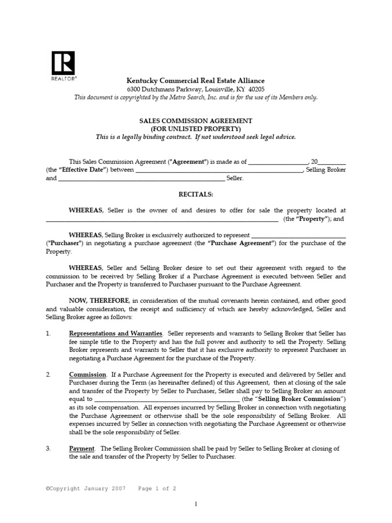 Commercial Real Estate Commission Agreement | PDF | Sales | Breach Of ...