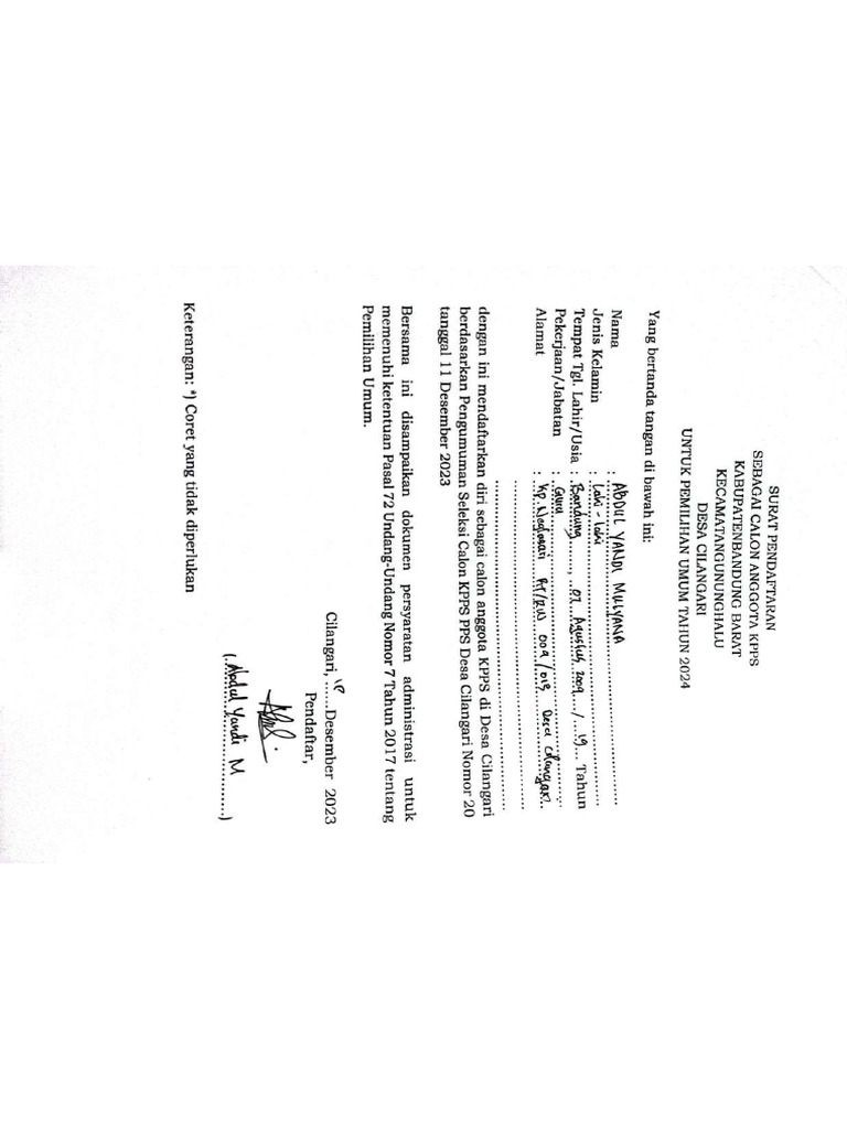 Surat Pendaftaran Yandi Pdf