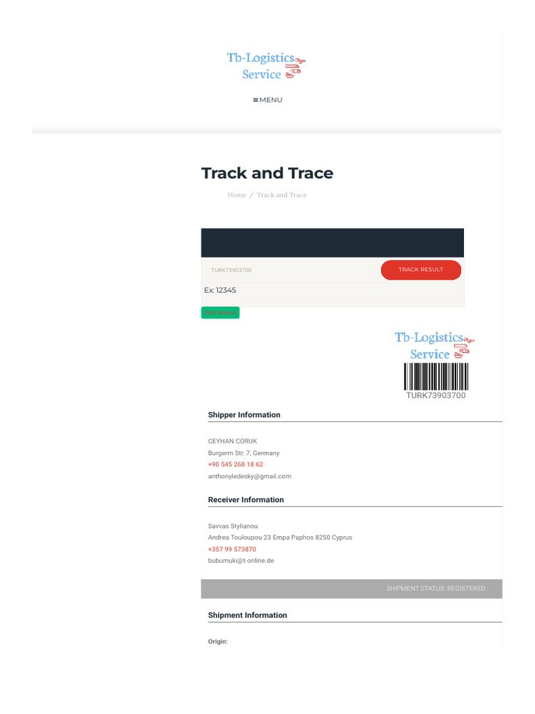 Track and Trace - Tb-Logisticsservice | PDF | Cargo | Freight Transport