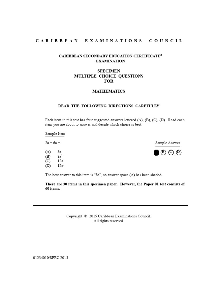 CSEC Mathematics Specimen 2015 | PDF | Area | Euclidean Geometry