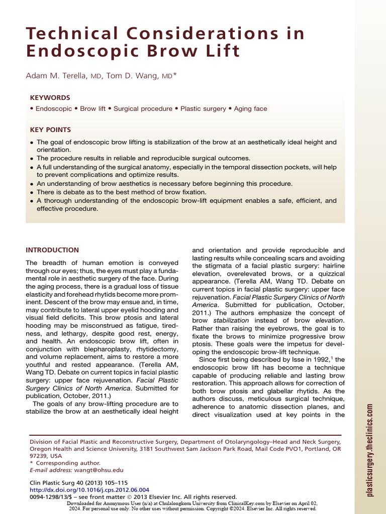 Endo BL Technique | PDF | Forehead | Surgery