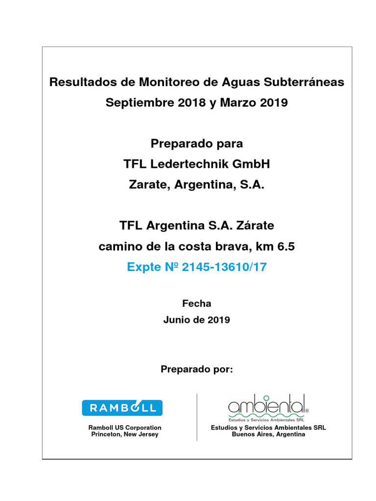 TFL Zarate Informe Monitoreo Agua Subterranea | Descargar gratis PDF | Agua | Agua subterránea
