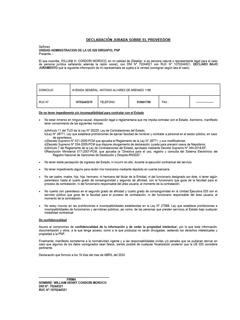 Declaracion Jurada (Formato #1) | PDF | Gobierno | Justicia