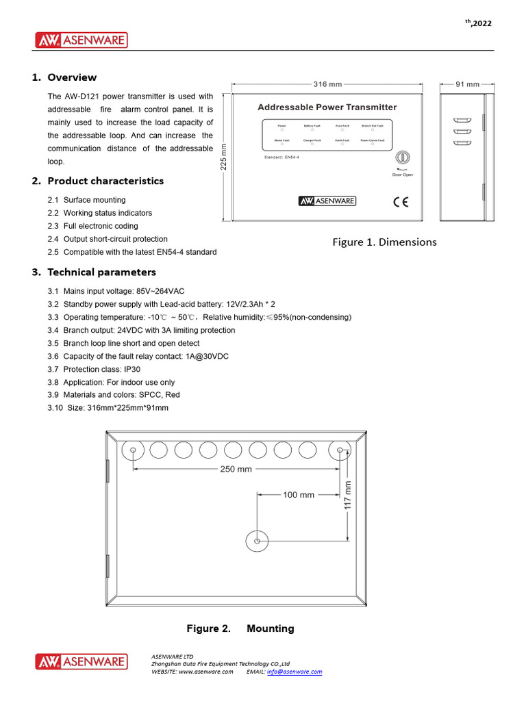 AW-D121 (3A) Addressable Power Transmitter Datasheet 20240104 | PDF