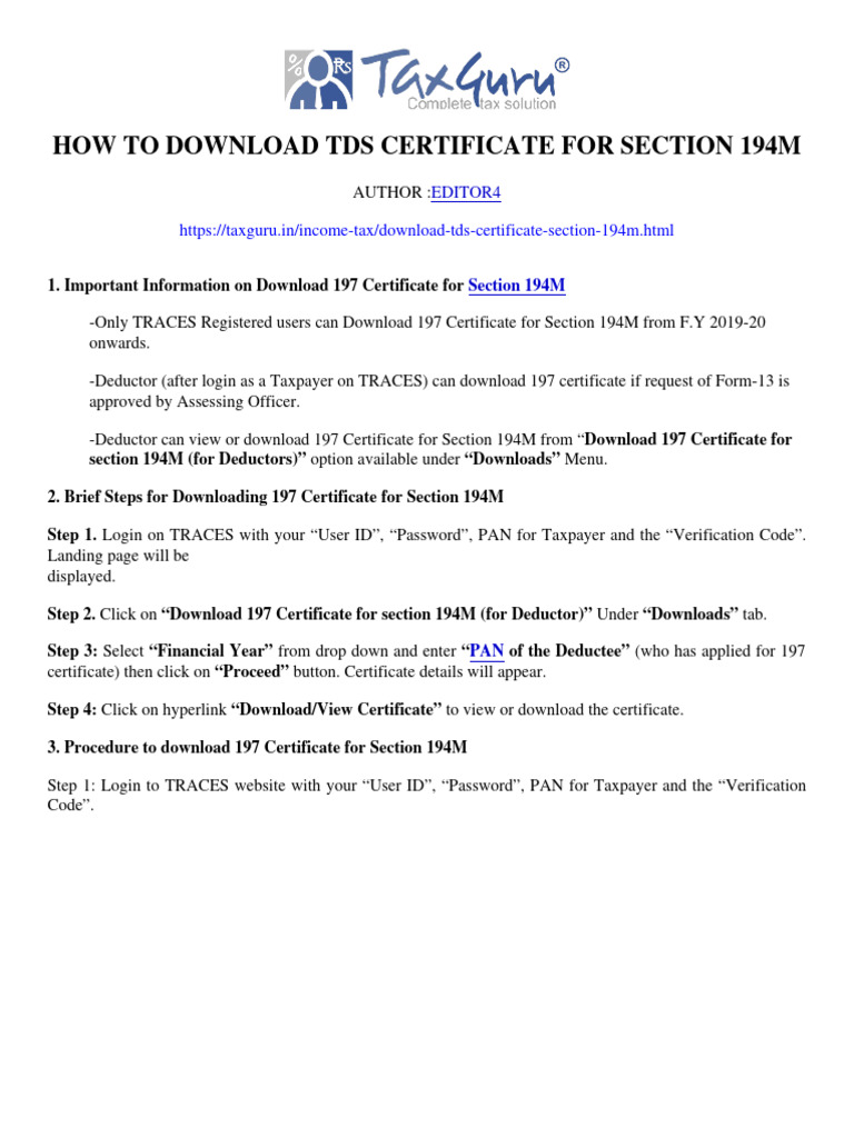 Downloading TDS Certificate for 194M | PDF