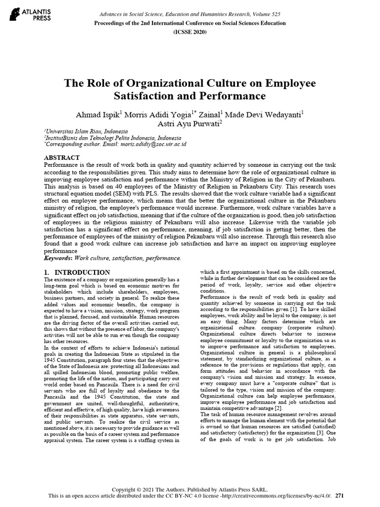 The Role of Organizational Culture On Employee Satisfaction and ...