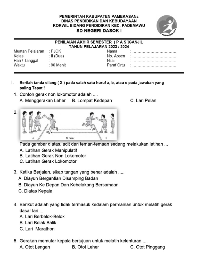 Soal PAS PJOK Kelas 2 23-24 | PDF
