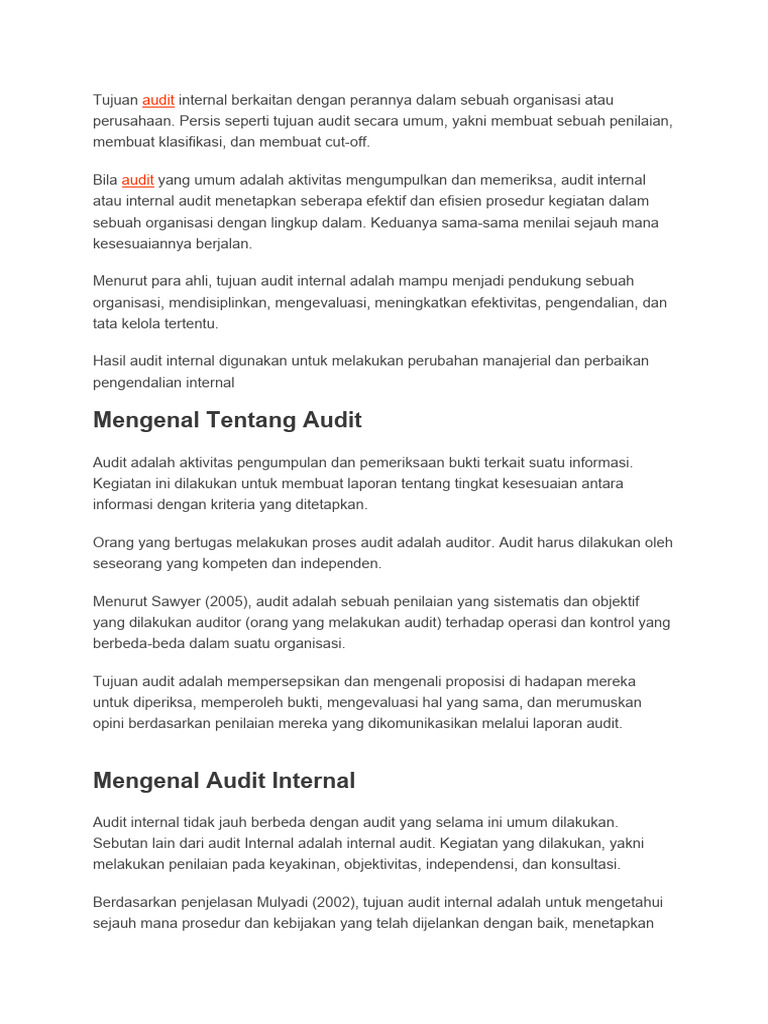 Tujuan dan Fungsi Audit Internal | PDF | Karier & Perkembangan