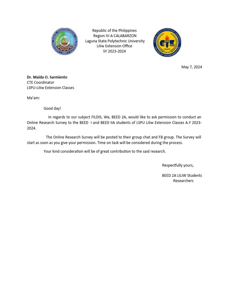 LSPU BEED 2A Online Research Survey Request | PDF
