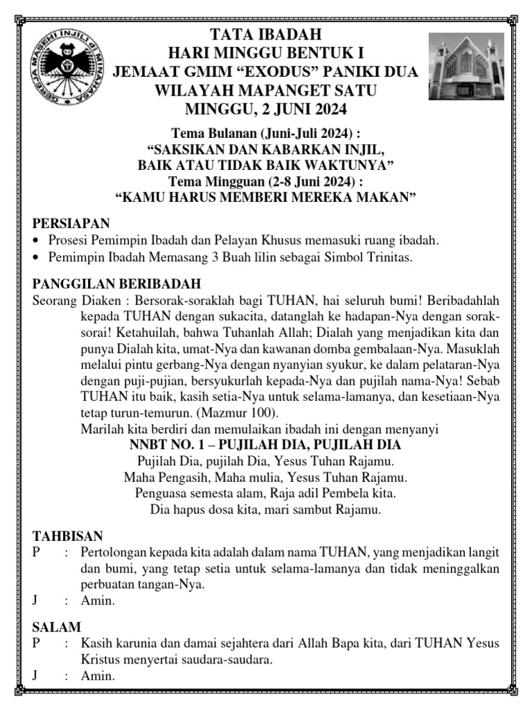 Liturgi 2 Juni 2024 - Minggu Bentuk I | PDF