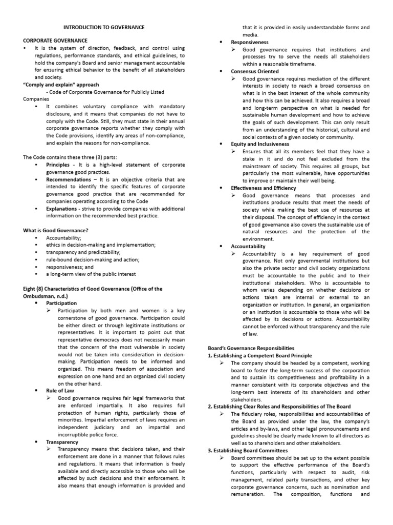 Gov Notes | PDF | Governance | Corporate Social Responsibility