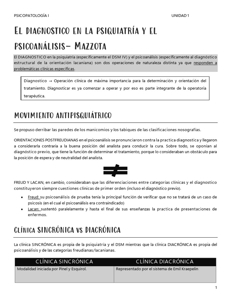 Roberto Mazzota Diag En Psiquiatria Vs En Diag En Psicoanalisis PDF